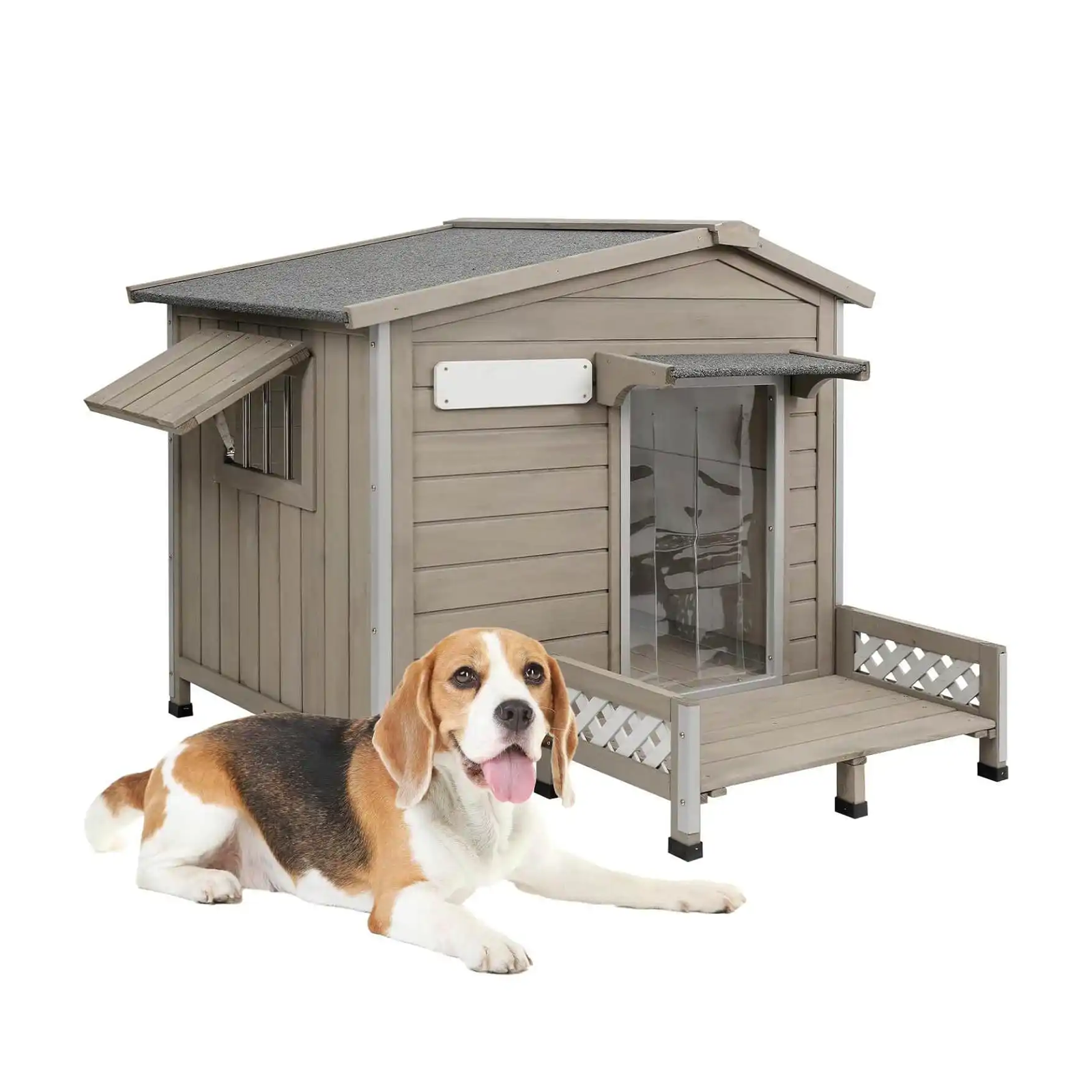 Wooden Dog Kennel with Porch & Window for Medium Dog 40.6″H-PET67 ...